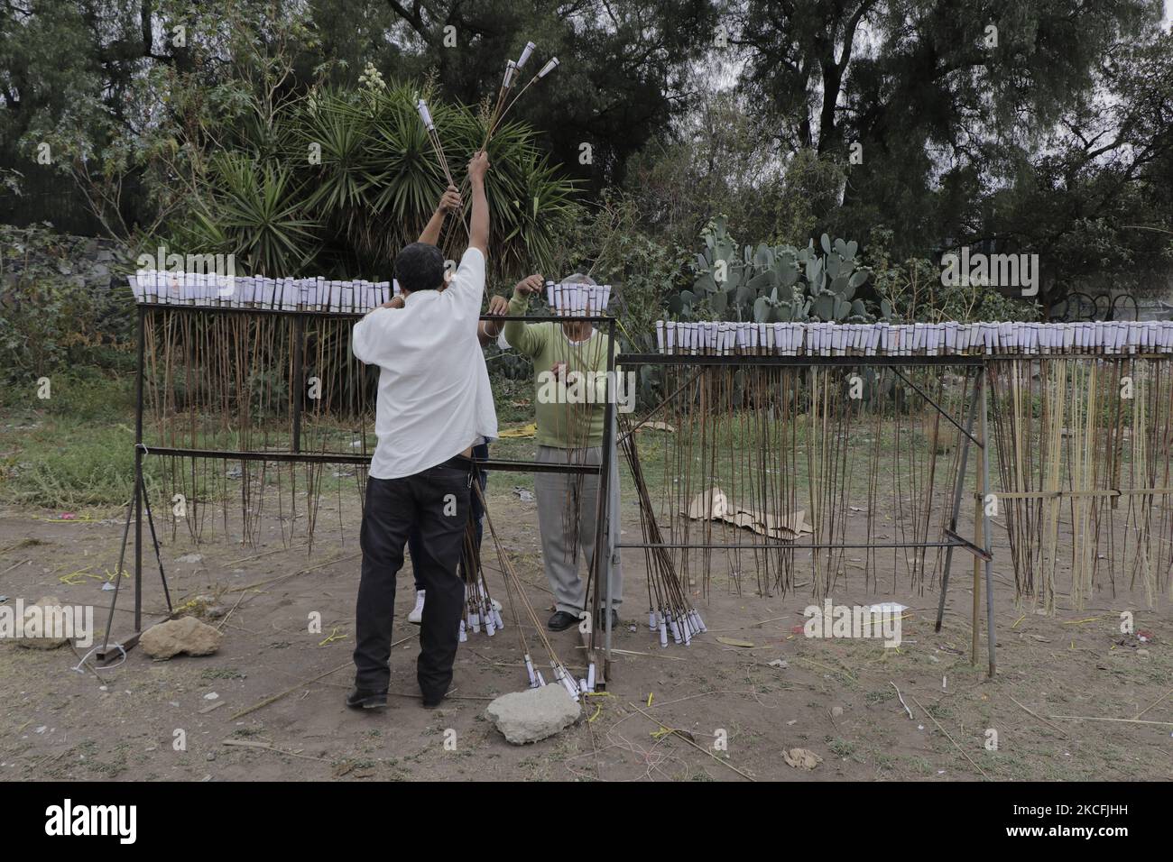 Fireworks before being lit in a field behind the Parish of St. John the ...