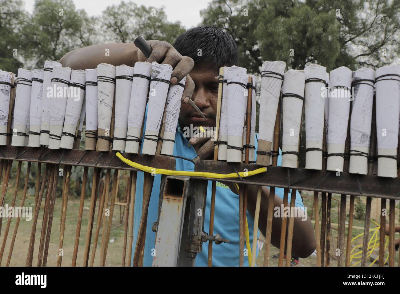 Fireworks before being lit in a field behind the Parish of St. John the ...