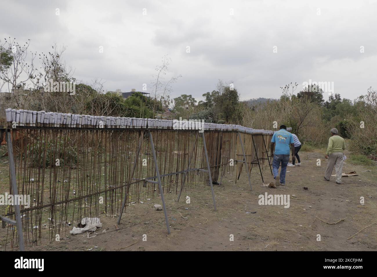 Fireworks before being lit in a field behind the Parish of St. John the ...
