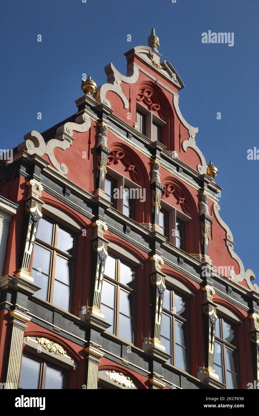 Traditional Flemish style building in the city of Bruges (Brugge) in ...