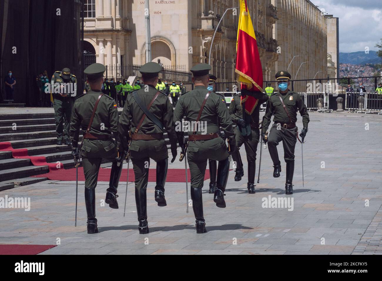 Members of the national police parade during the taking office ceremony ...