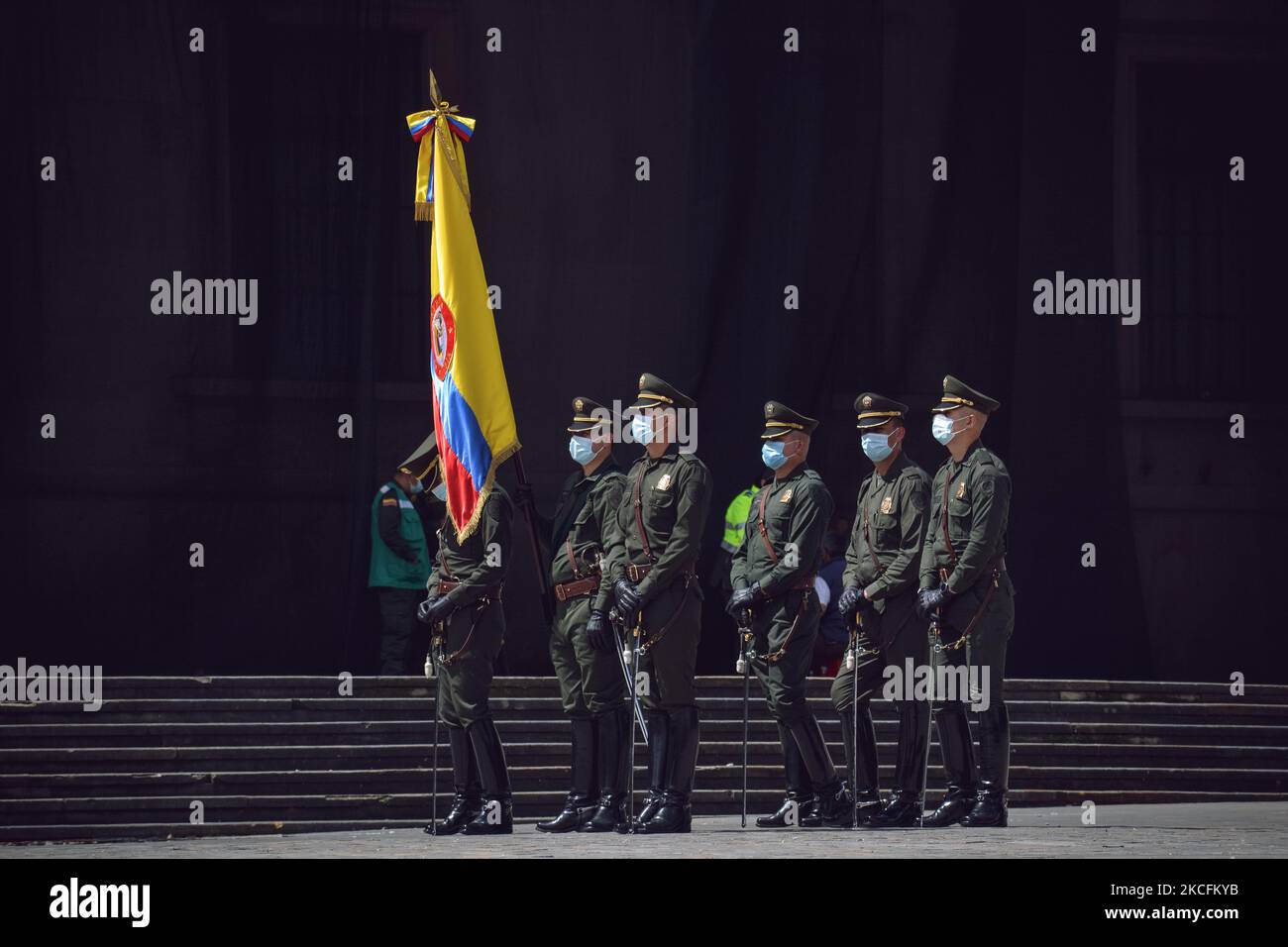 Members of the national police parade during the taking office ceremony ...