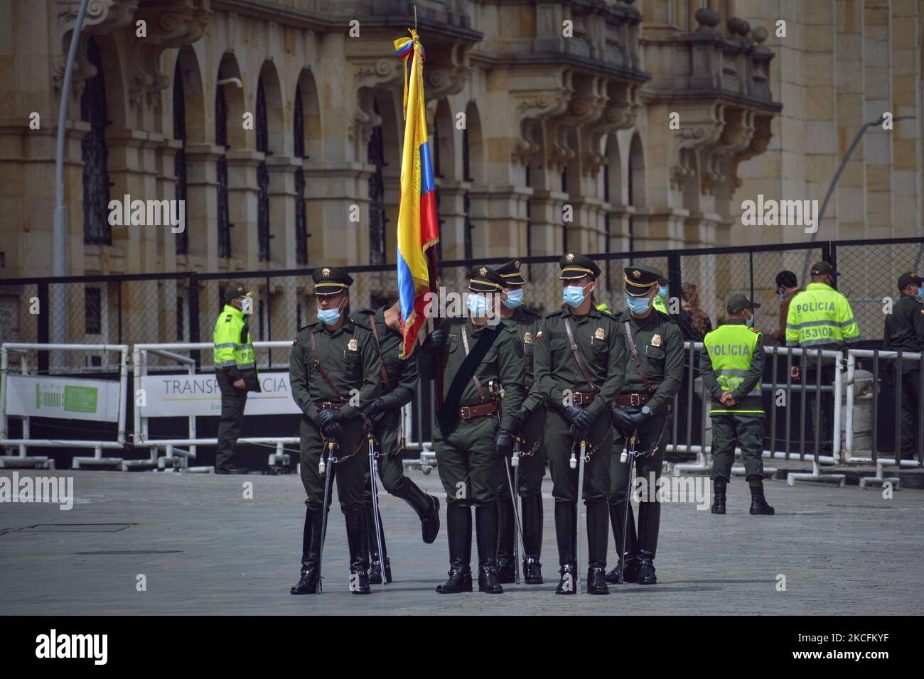 Members of the national police parade during the taking office ceremony ...