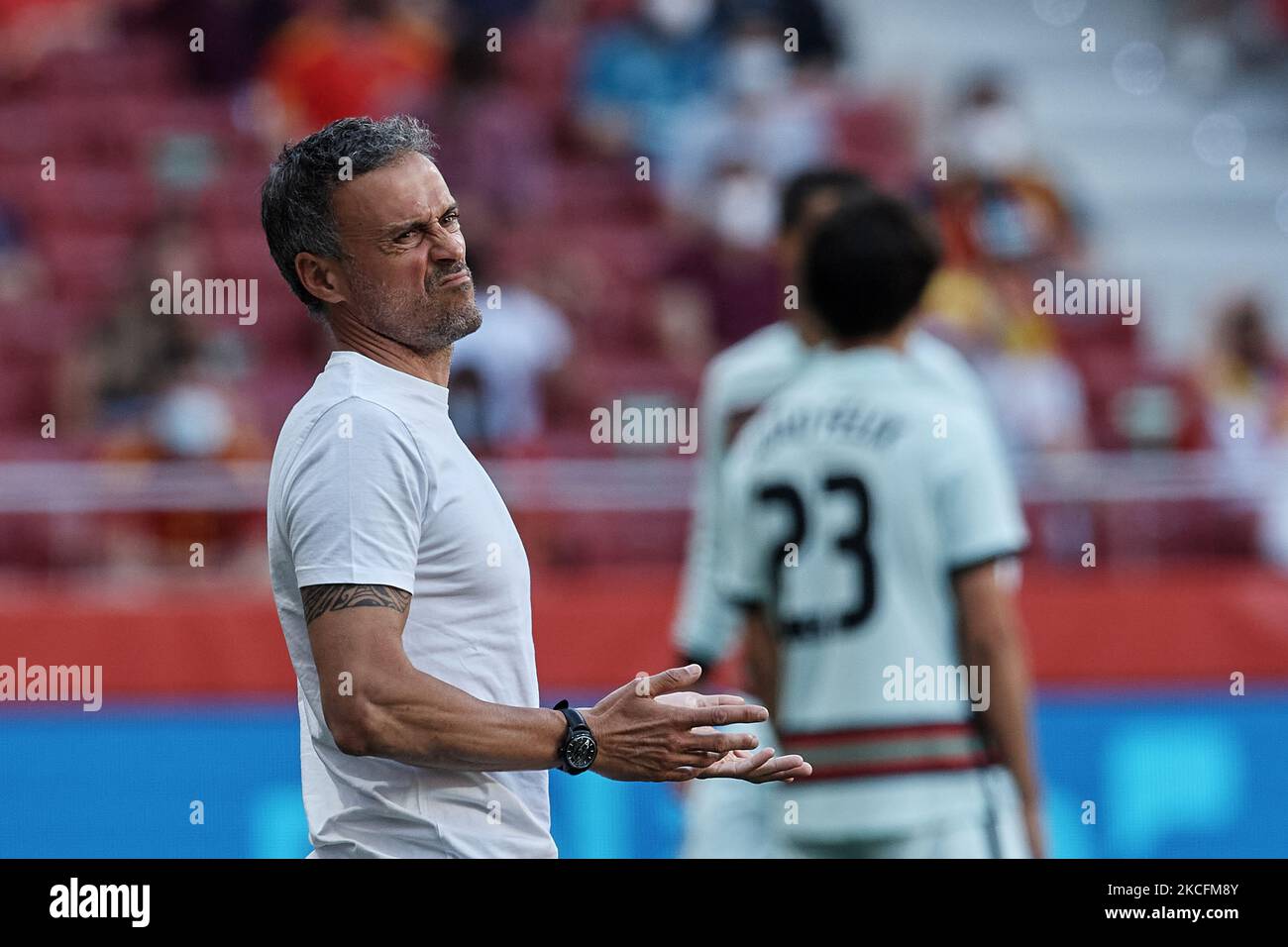 Luis Enrique head coach of Spain reacts during the international ...