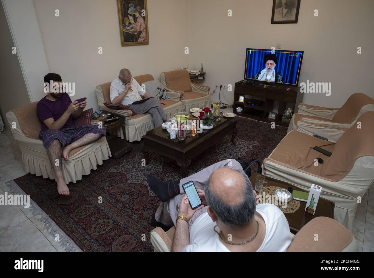 An image of Iran’s Supreme Leader Ayatollah Ali Khamenei is pictured on ...
