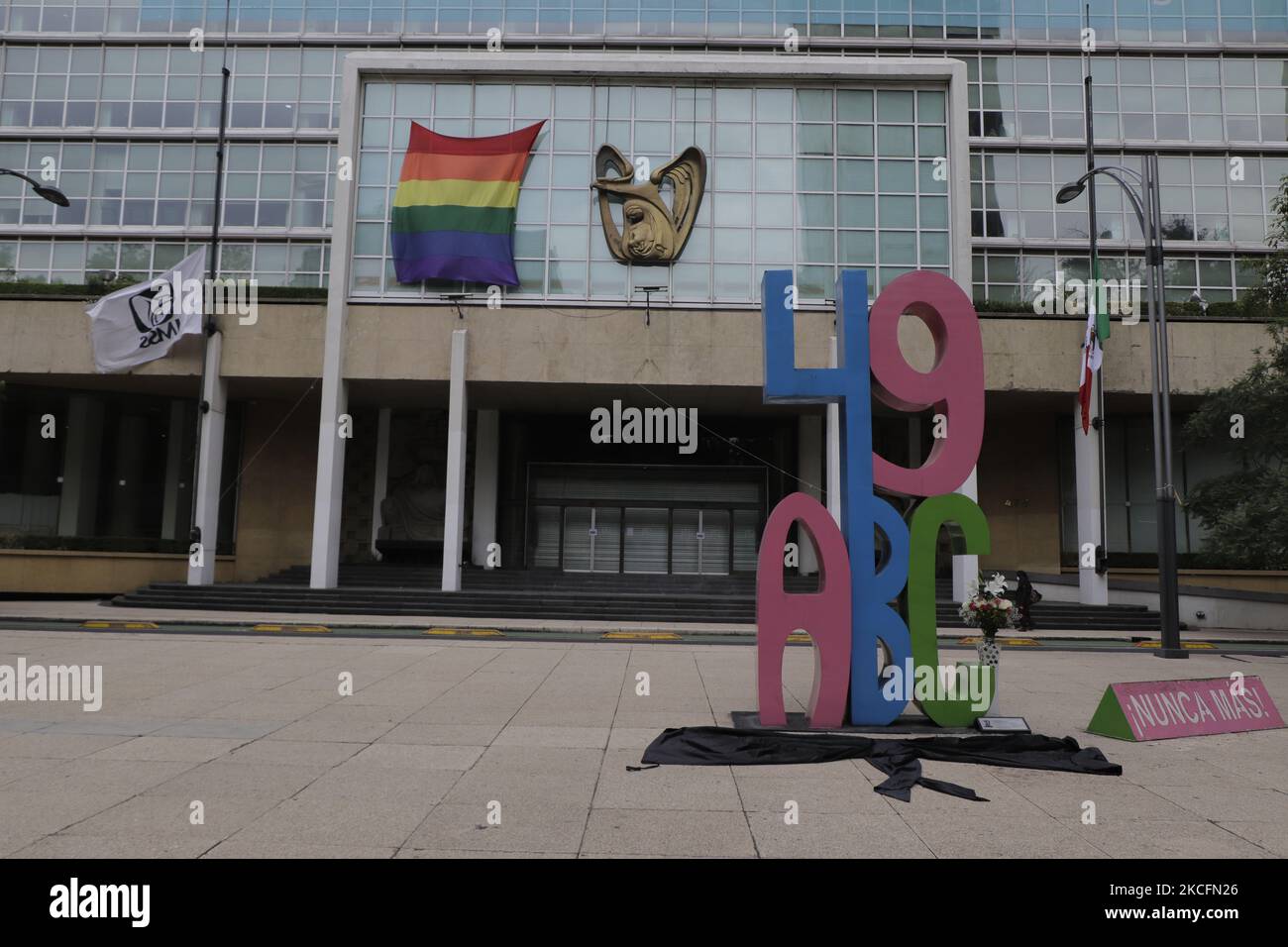 View of an anti-monument in memory of the 49 children who died during ...