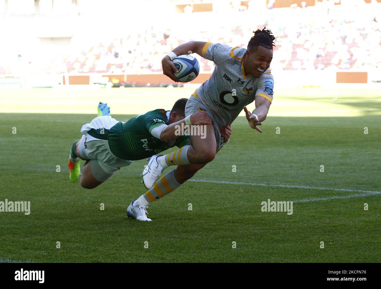 Marcus Watson of Wasps RFC gets caught during Gallagher Premiership ...