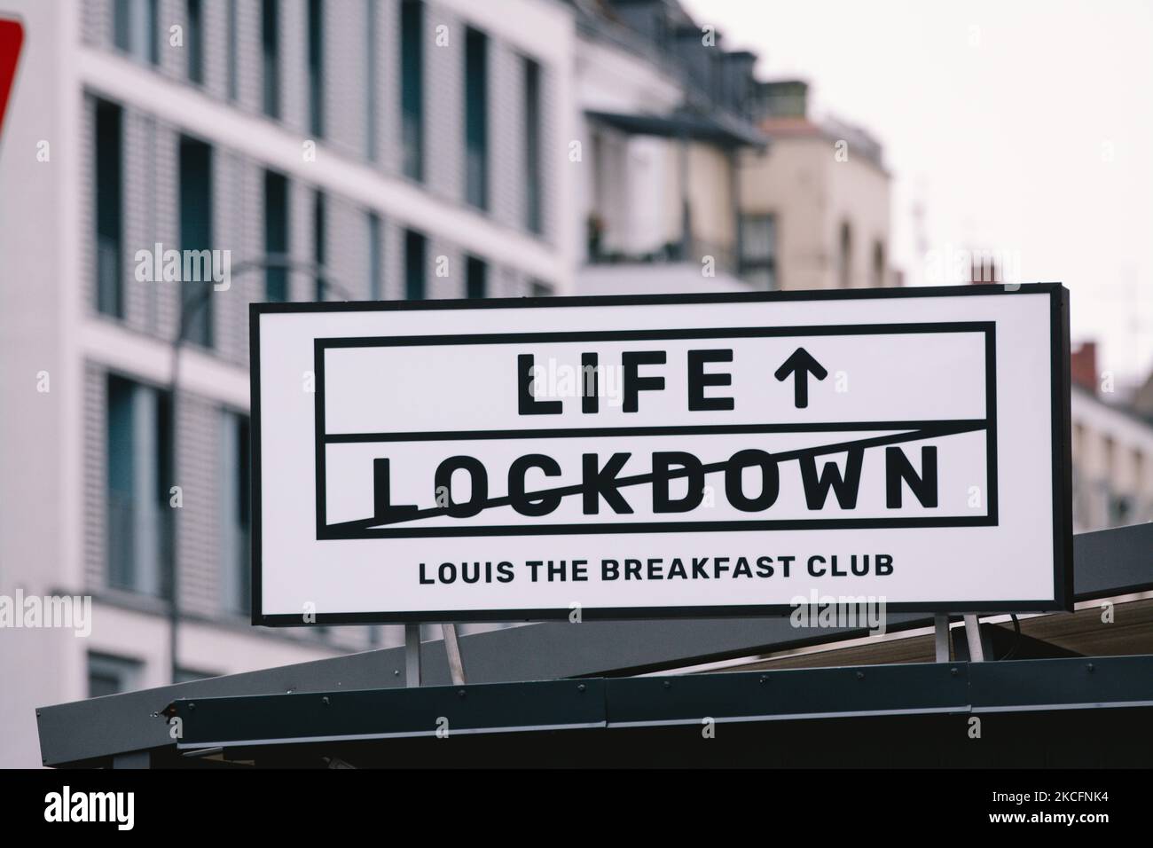 Life and no lock down sign is seen in a restaurant in Cologne, Germany ...
