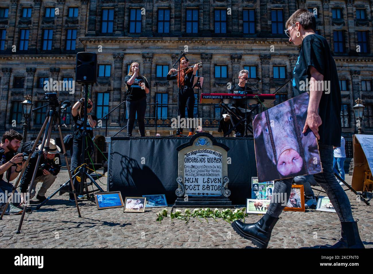 Animal activists are leaving white roses in front of a gravestone to ...