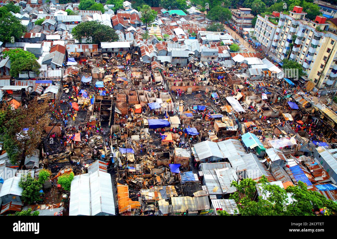 A top view part of Mohakhali slum in Dhaka, Bangladesh, on June 8, 2021. (Photo by Sony Ramany ...