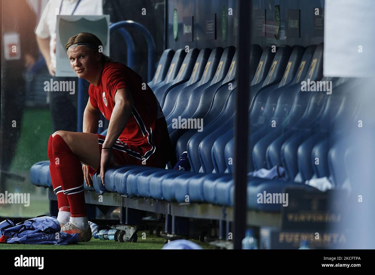 Erling Haaland (Borussia Dortmund) of Norway sitting on the bench ...
