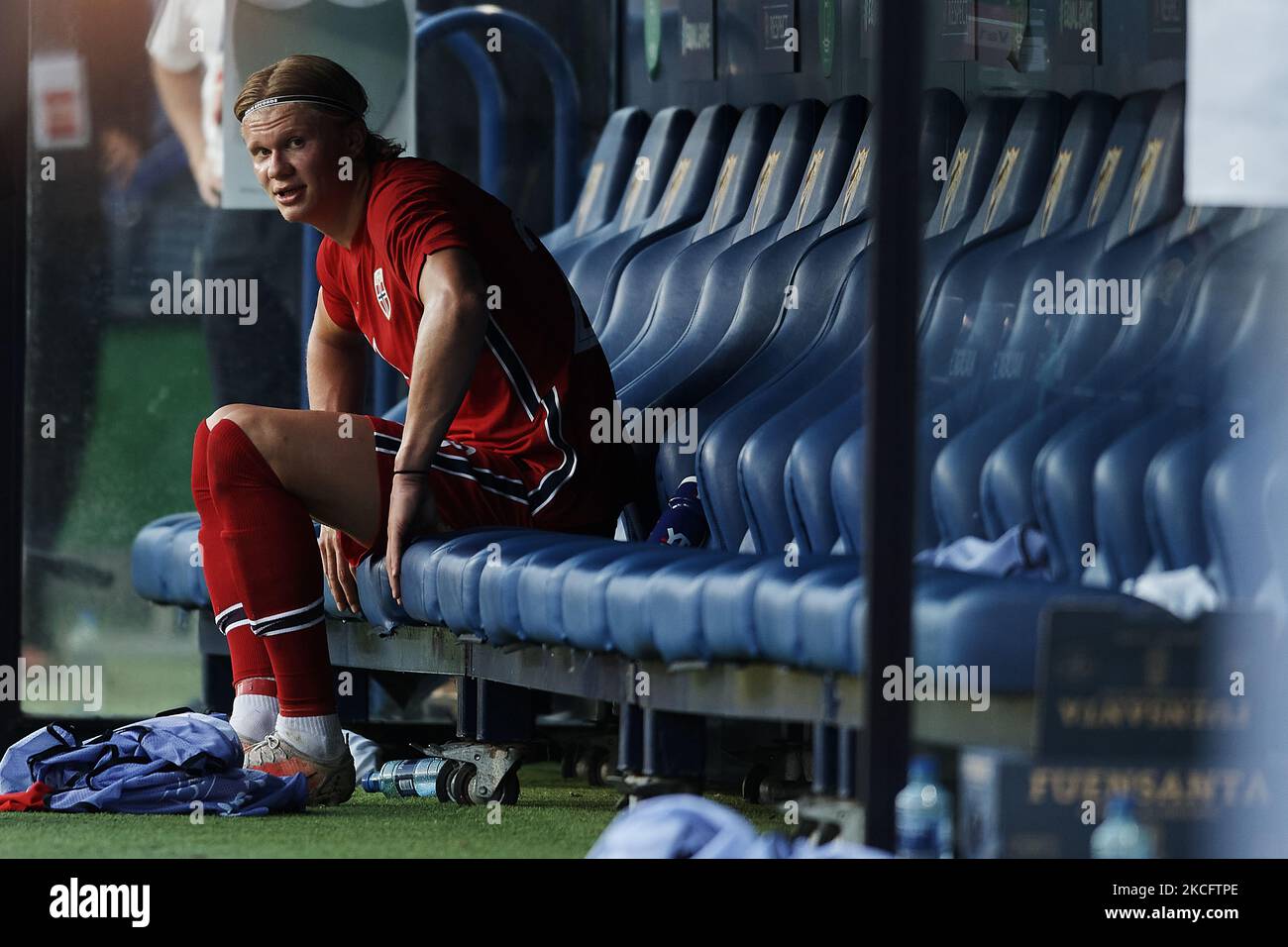Erling Haaland (Borussia Dortmund) of Norway sitting on the bench ...