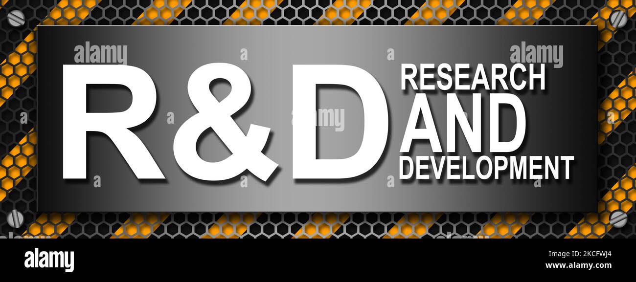 R and D as Research and Development acronym on a banner, 3d rendering ...