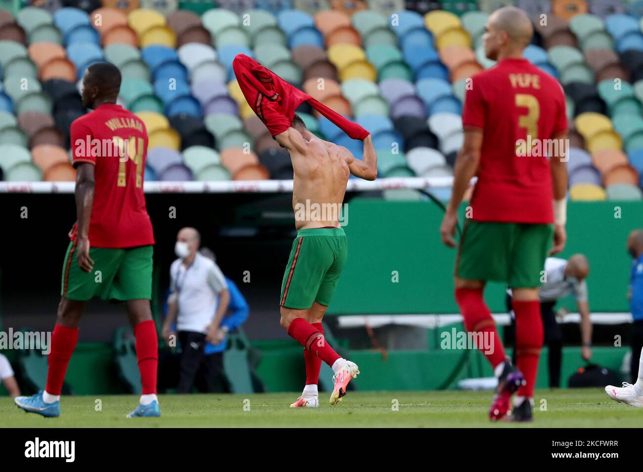 Cristiano Ronaldo of Portugal takes of his shirt during the ...