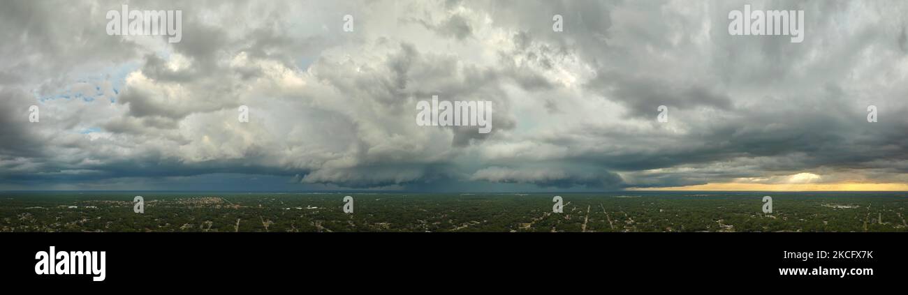 Landscape of dark ominous clouds forming on stormy sky before heavy ...