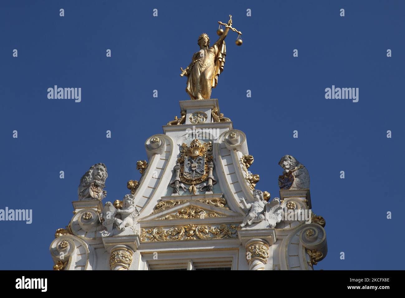 Gold leaf statue of Lady Justice (Justitia) adorns the Old Civil ...