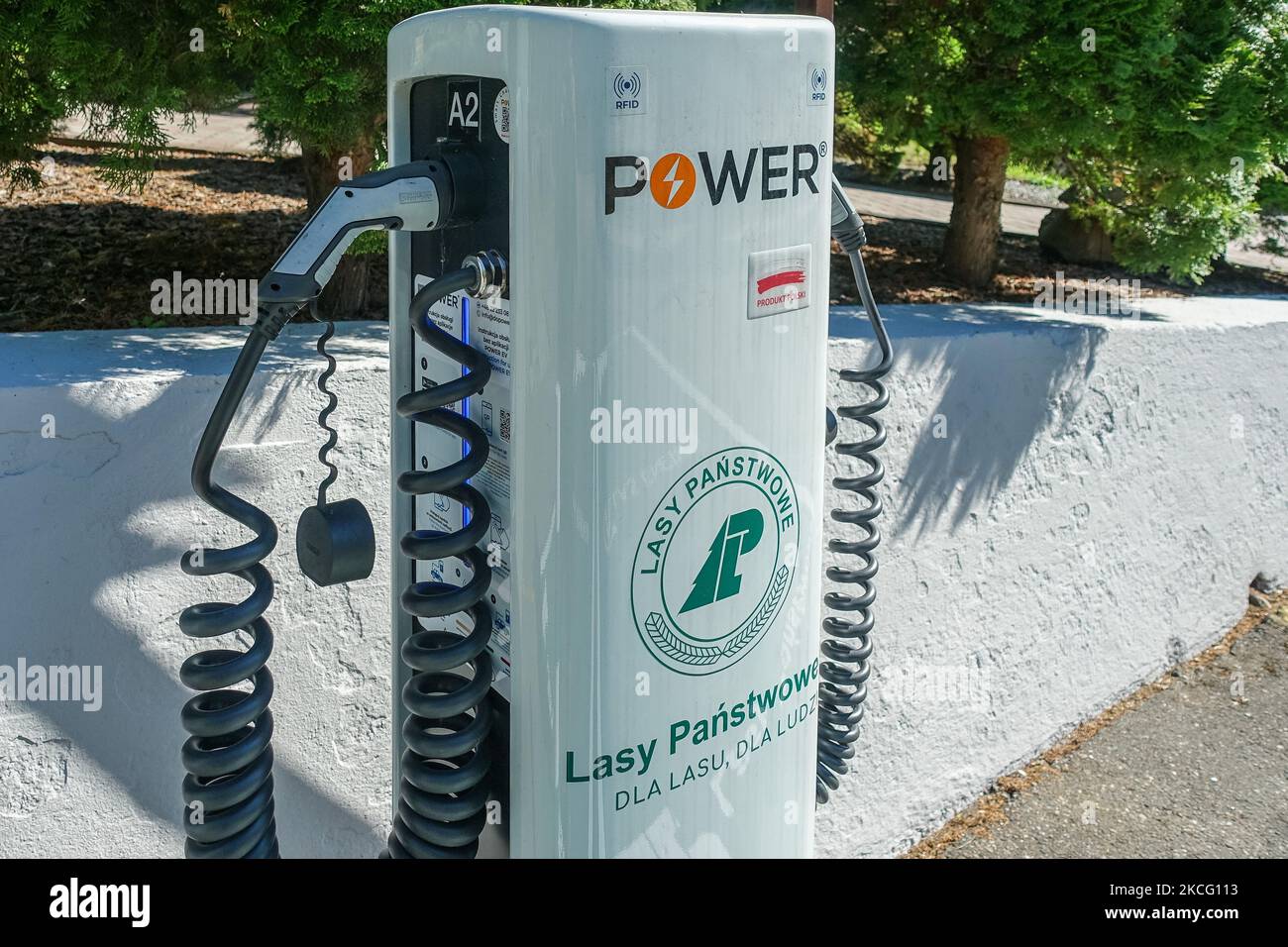 EV (electric vehicle) charging station is seen in Gierloz , Poland on 3 June 2021 Polish State ...