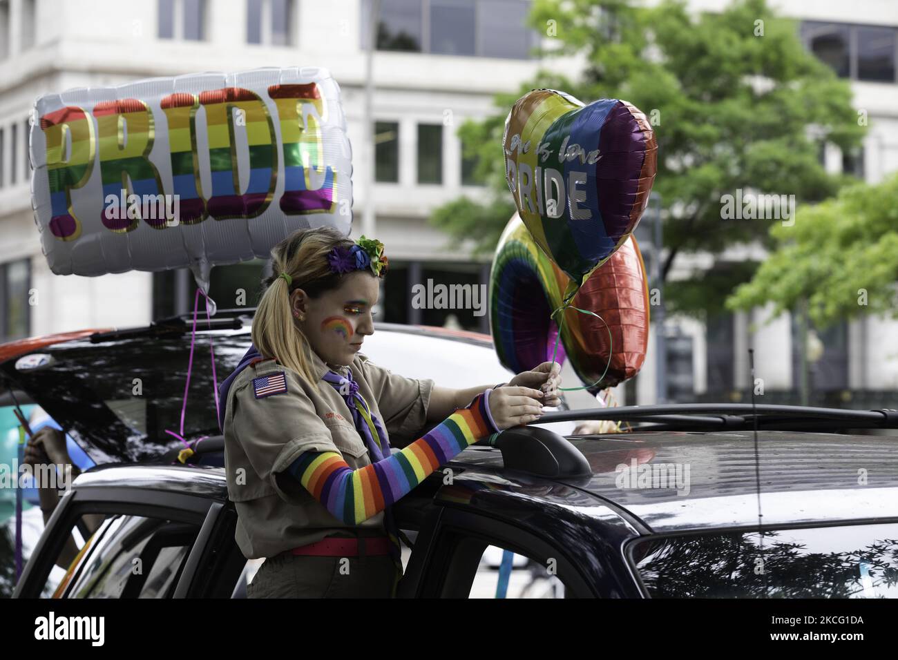 LGBTQ+ pride march & mobile parade event in Washington, D.C., USA on ...