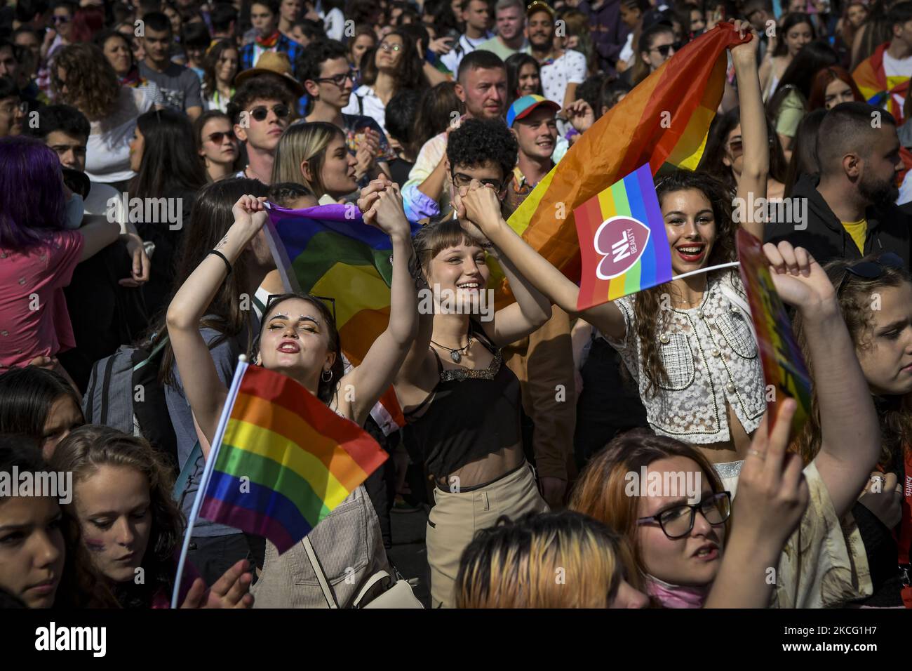 People dancing during annual Sofia Pride parade in Sofia, Bulgaria, June 12, 2021 (Photo by ...