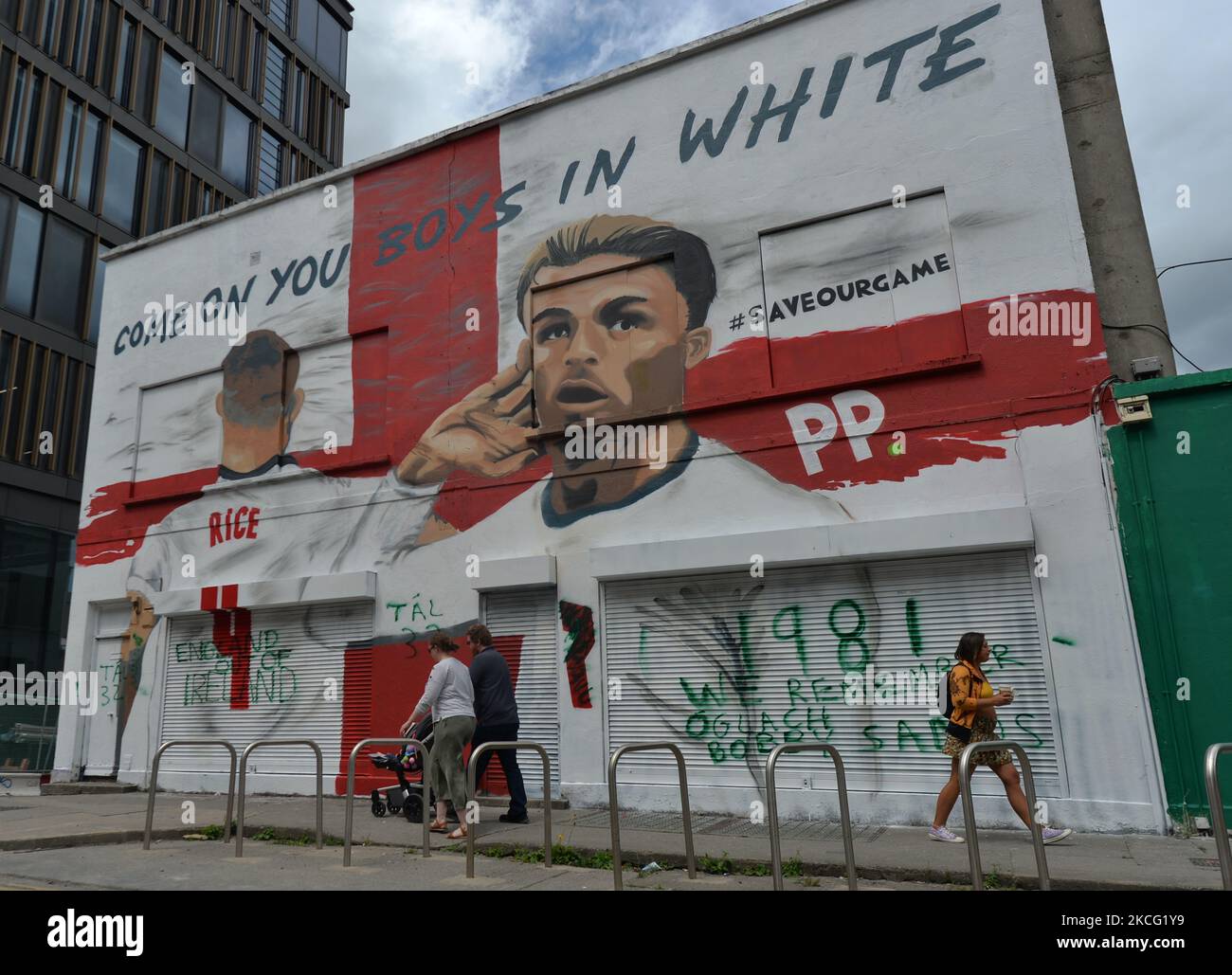 A mural featuring the English duo Jack Grealish and Declan Rice at Euro ...