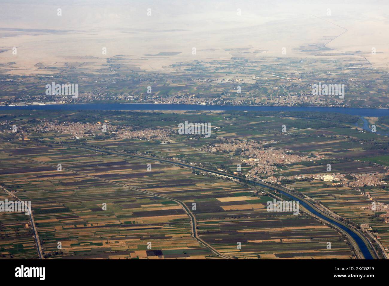 An aerial view of the River Nile valley pictured through the window of ...