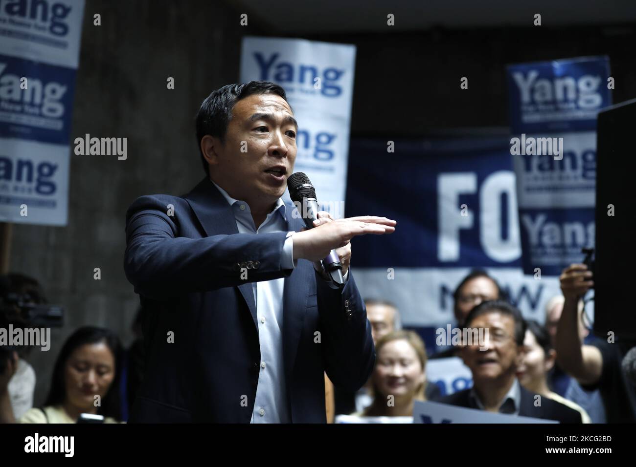Mayoral candidate Andrew Yang speaks to his supporters at a Go Out To ...