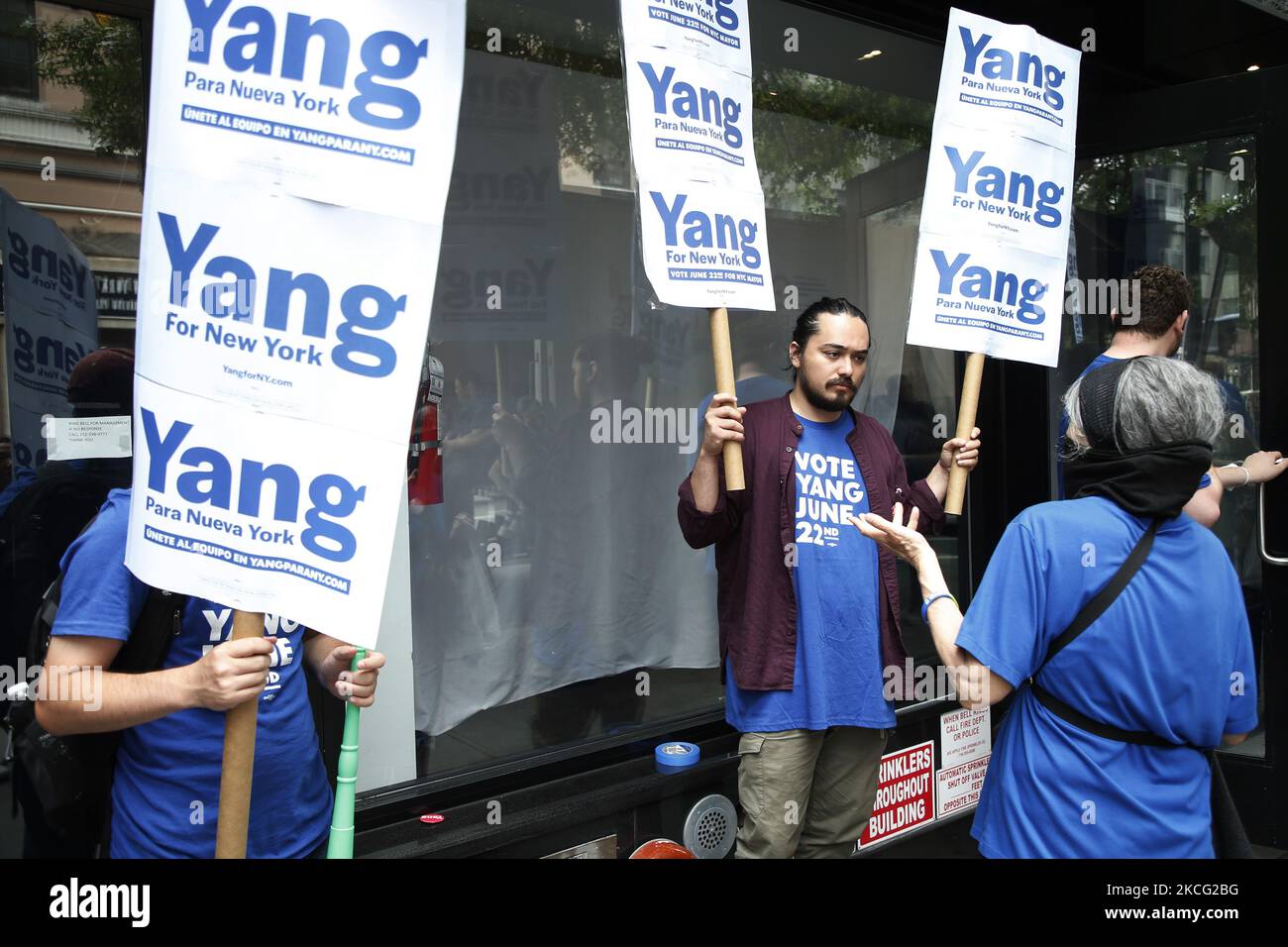 Supporters of mayoral candidate Andrew Yang rally in West Village as ...