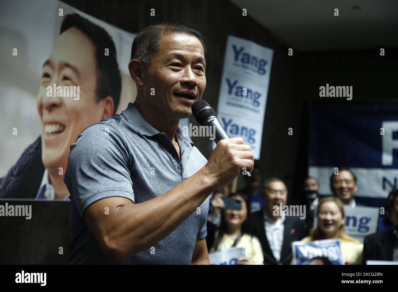 Politician John Liu speaks as supporters of mayoral candidate Andrew ...