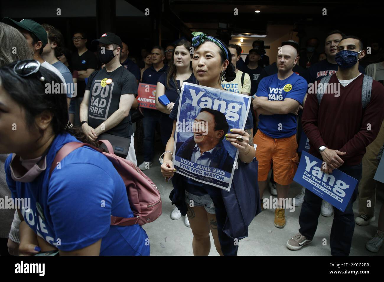 Supporters of mayoral candidate Andrew Yang rally in West Village as ...