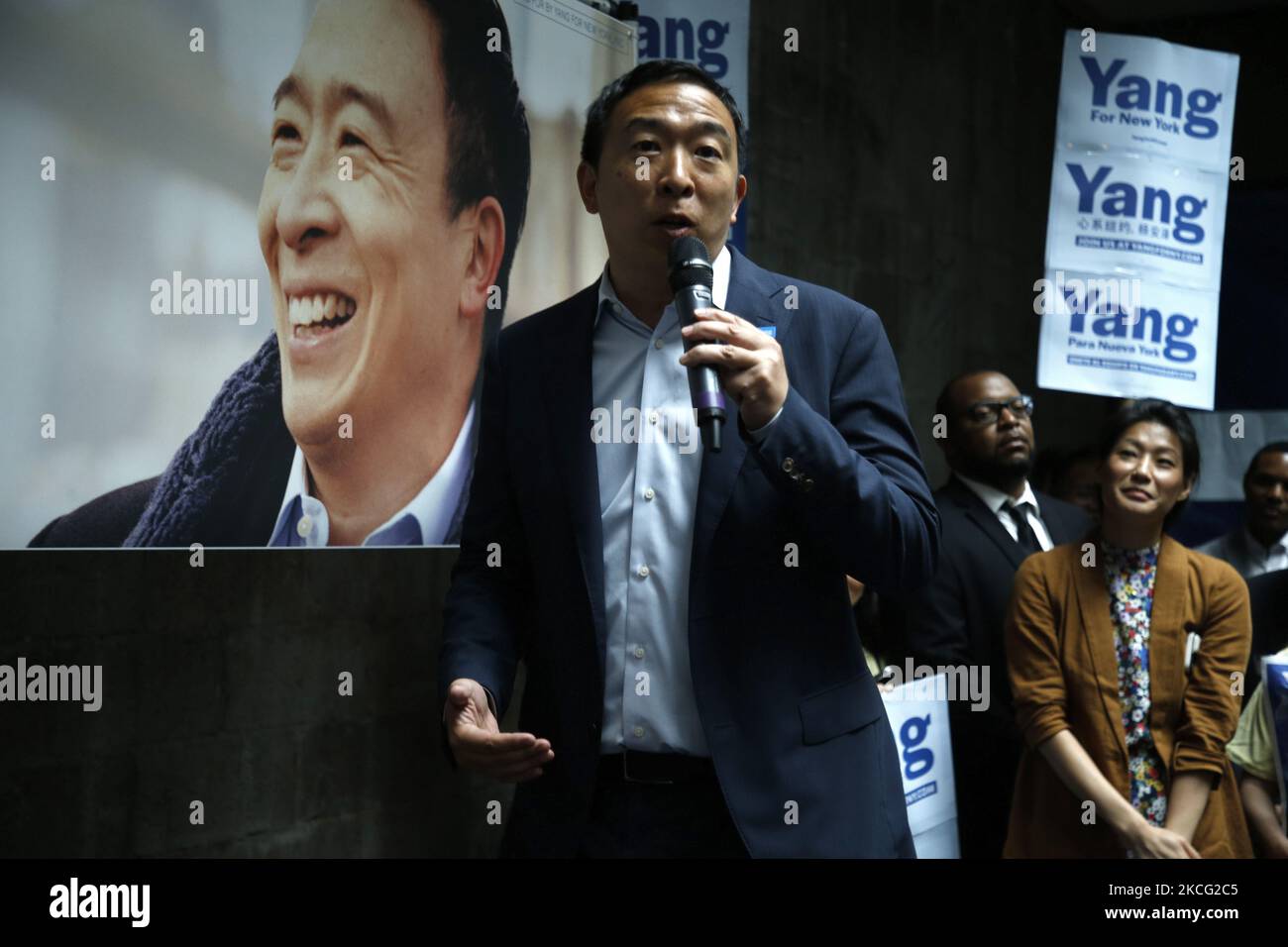 Mayoral candidate Andrew Yang speaks to his supporters at a Go Out To ...