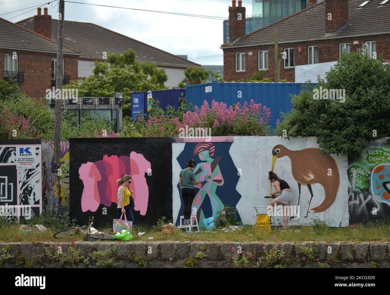 Graffiti artists working on their new murals in the Grand Canal Docs ...