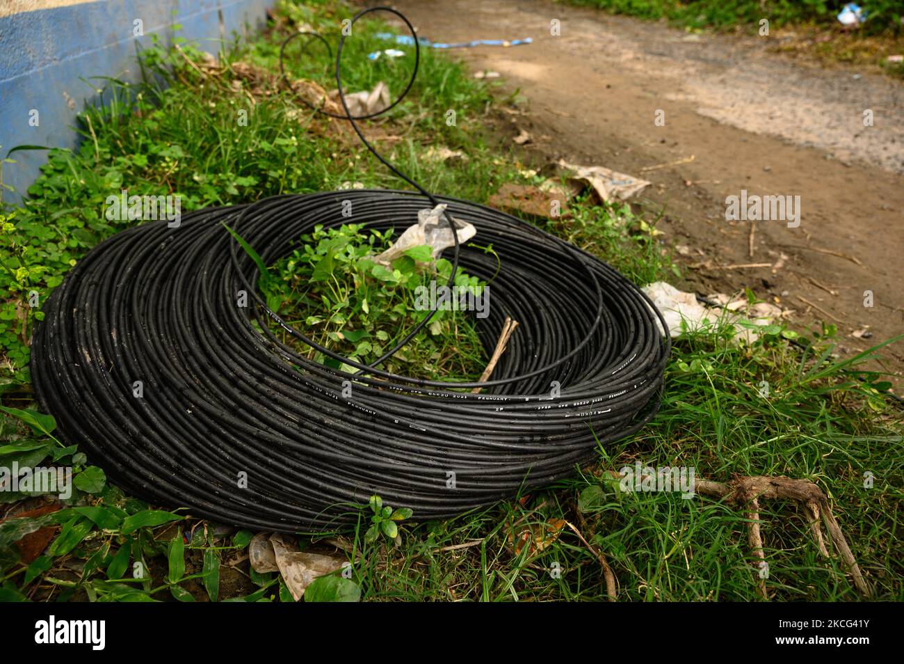 An internet cable at Tehatta, West Bengal, India on 15 June 2021 ...