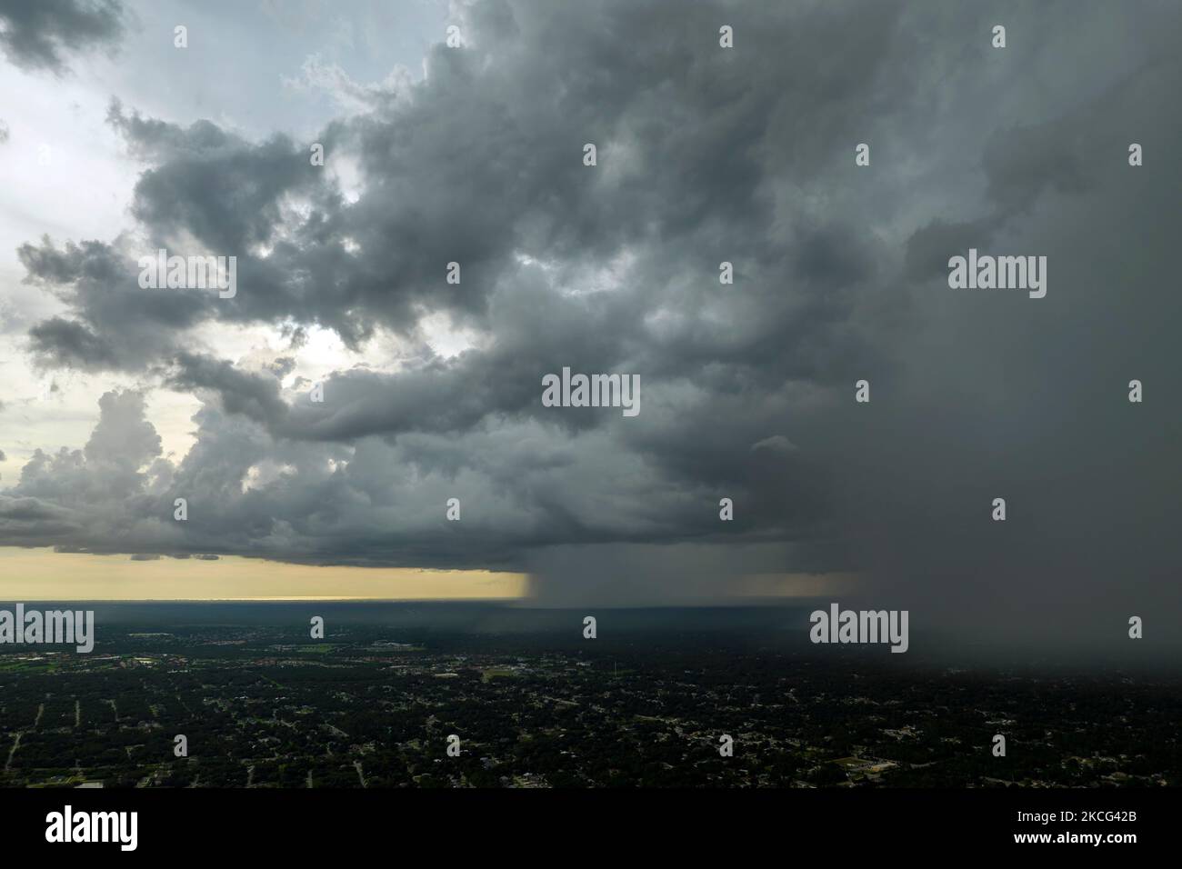 Landscape of dark ominous clouds forming on stormy sky during heavy ...