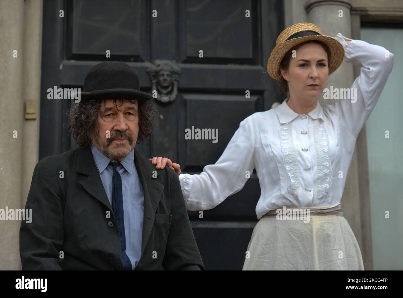 Irish actors Katie O'Kelly and Stephen Rea, protest in front of a ...