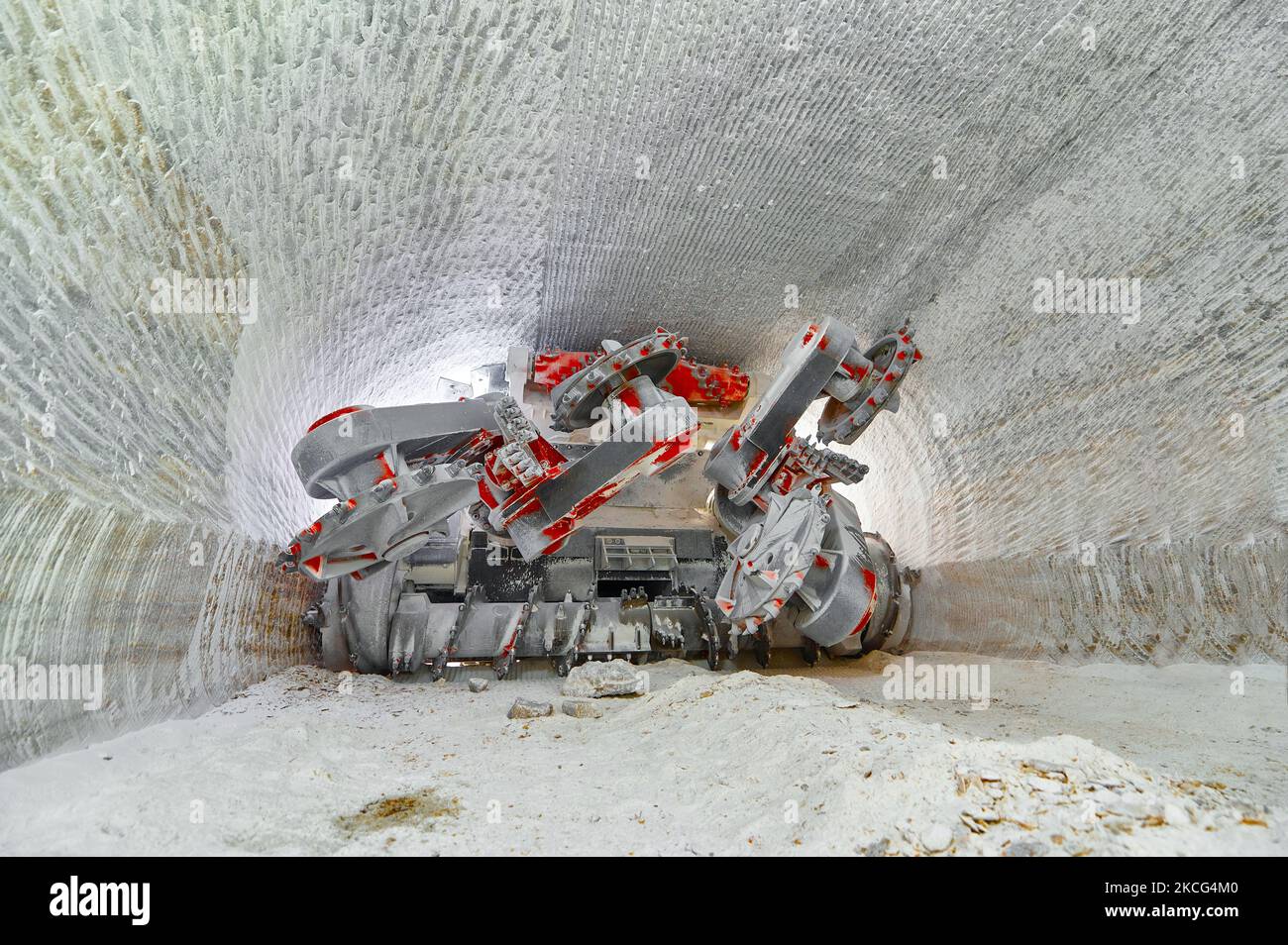 Mining machine cuts layers of mineral ore with saw in quarry Stock ...