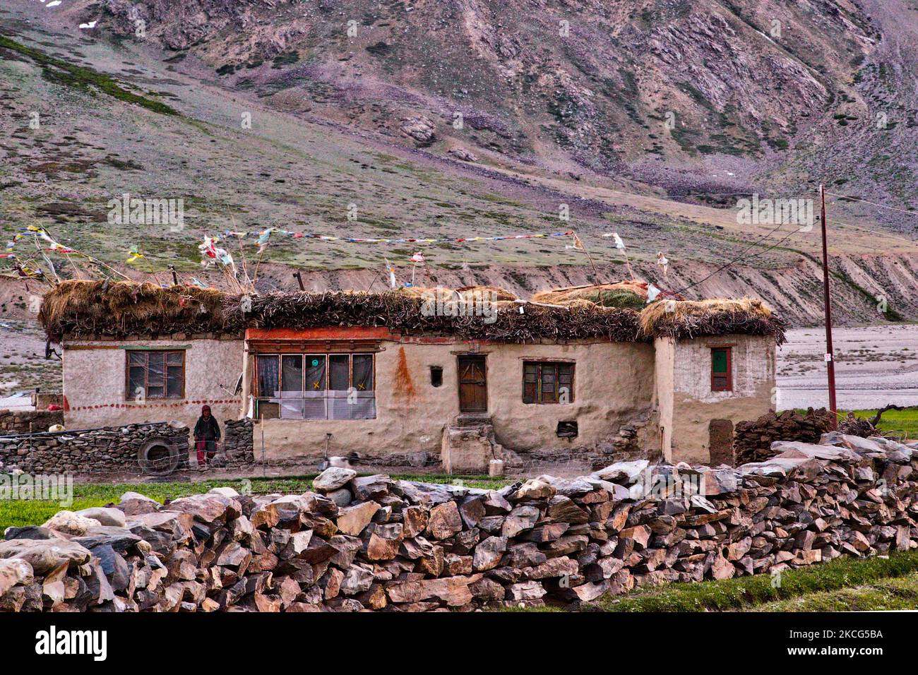 Traditional houses in the village of Abran located high in the ...