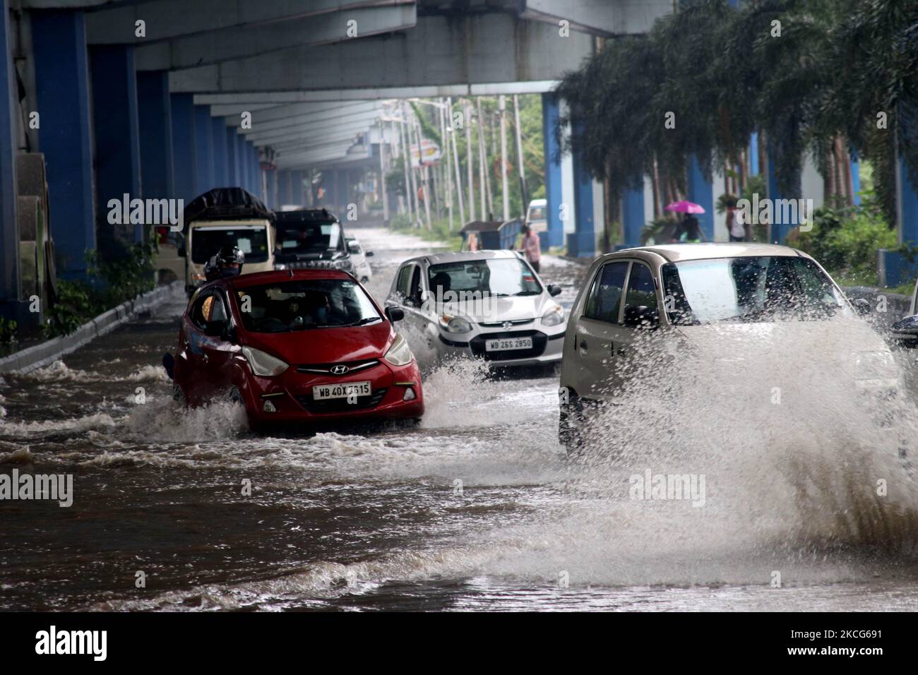 A flooded street at the Heavy monsoon rains in Kolkata on June 17,2021 ...
