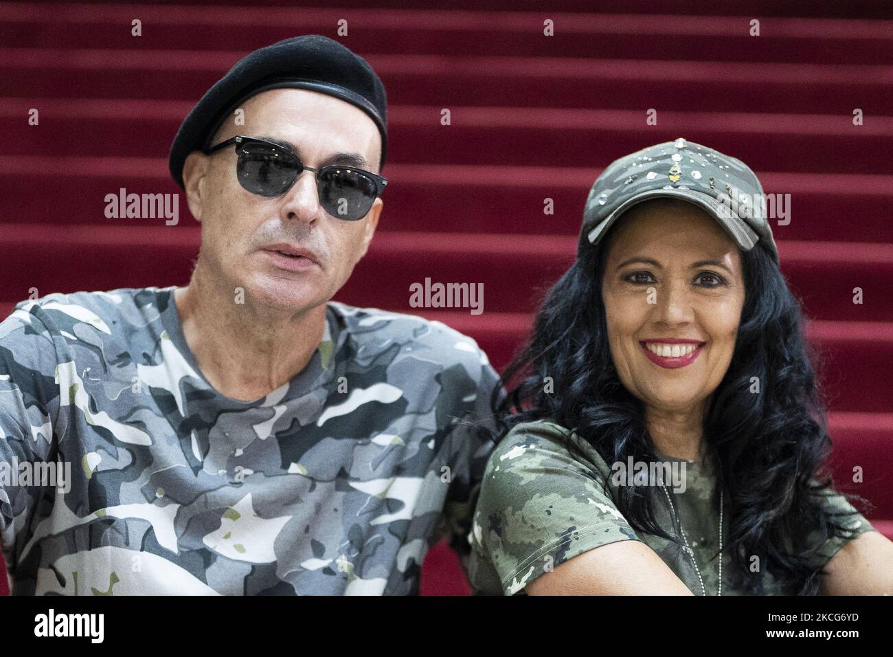 Singers Cristina del Valle and Alberto Comesana of 'Amistades Peligrosas' posing to the media to ...