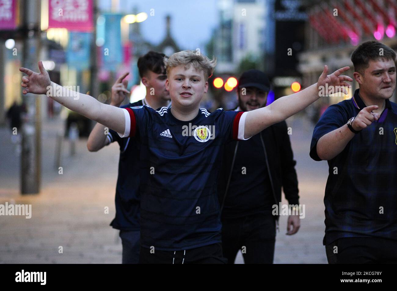 Scotland fans are seen celebrating in the city center after the Euro ...