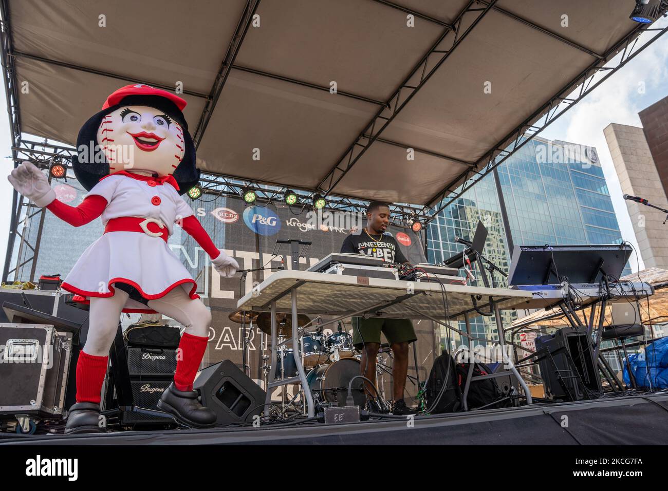 Rosie Red, of the Cincinnati Reds, dances on stage during the annual ...