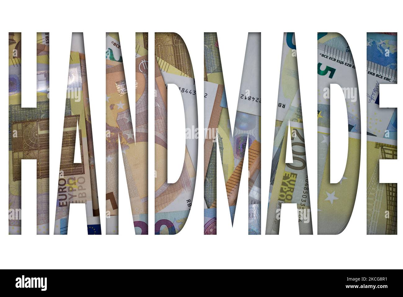Handmade word with money. Paper currency background with different ...
