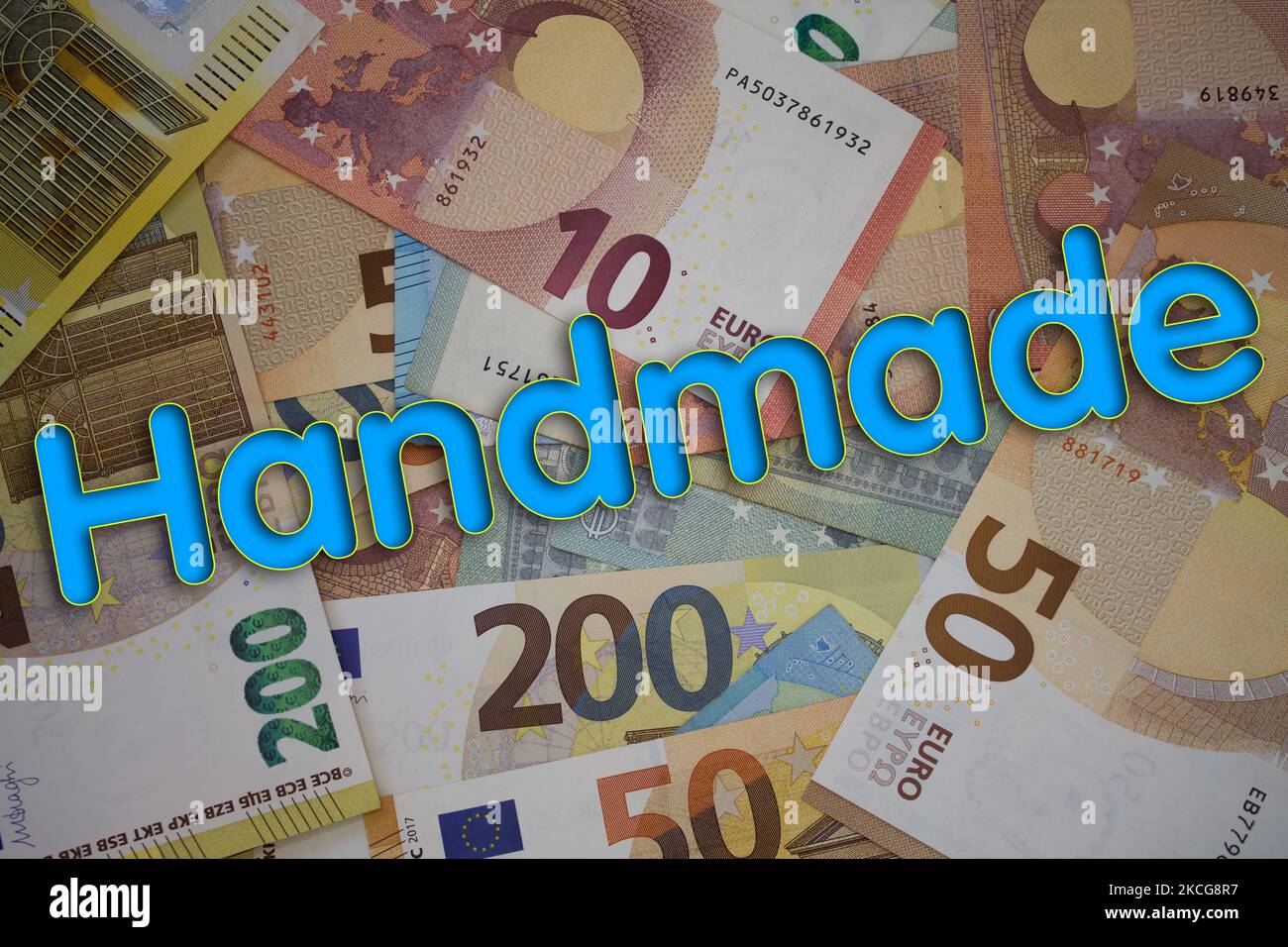 Handmade word with money. Paper currency background with different ...