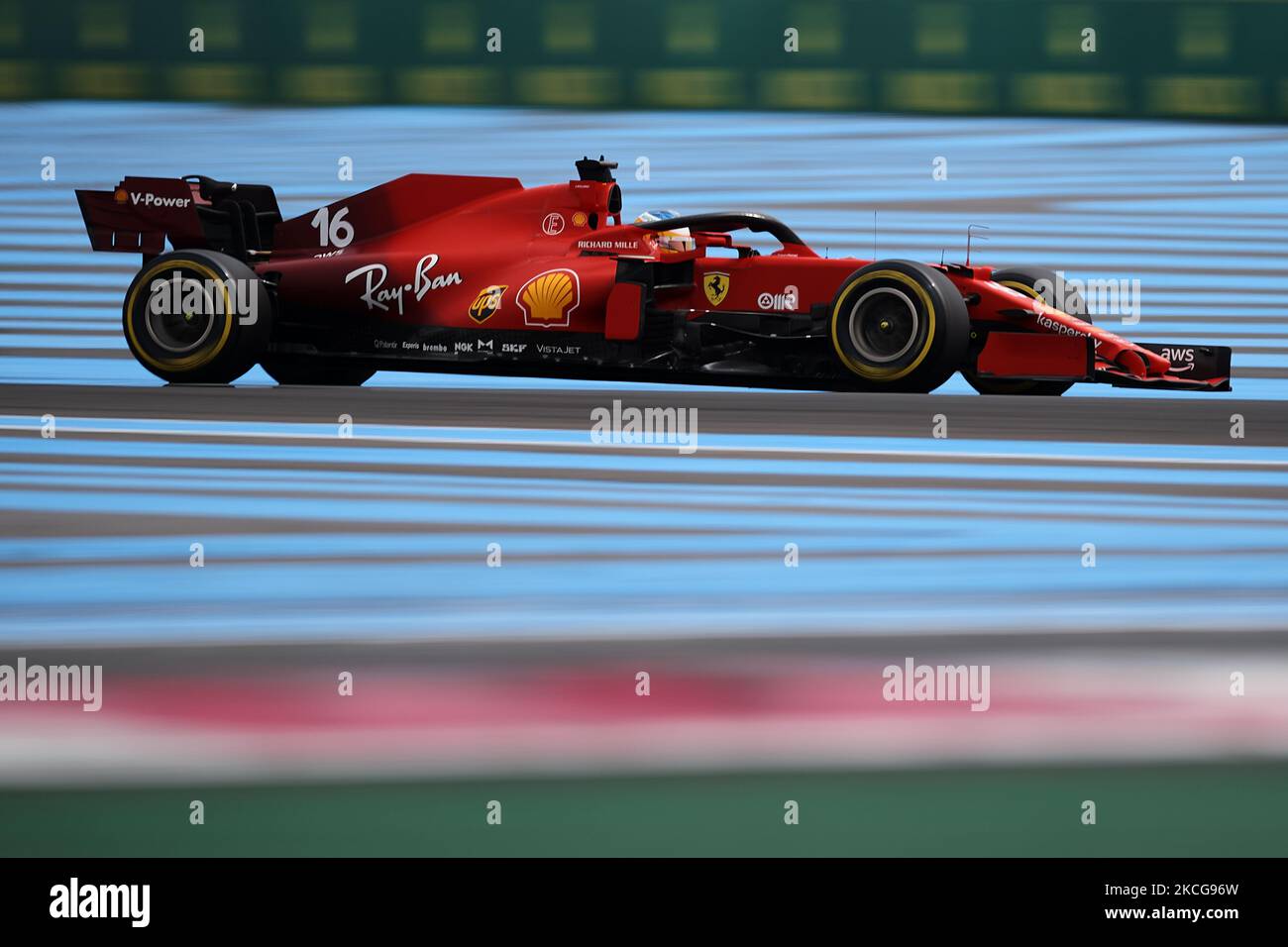 Charles Leclerc of Monaco driving the (16) Scuderia Ferrari SF21 during qualifying ahead of the ...