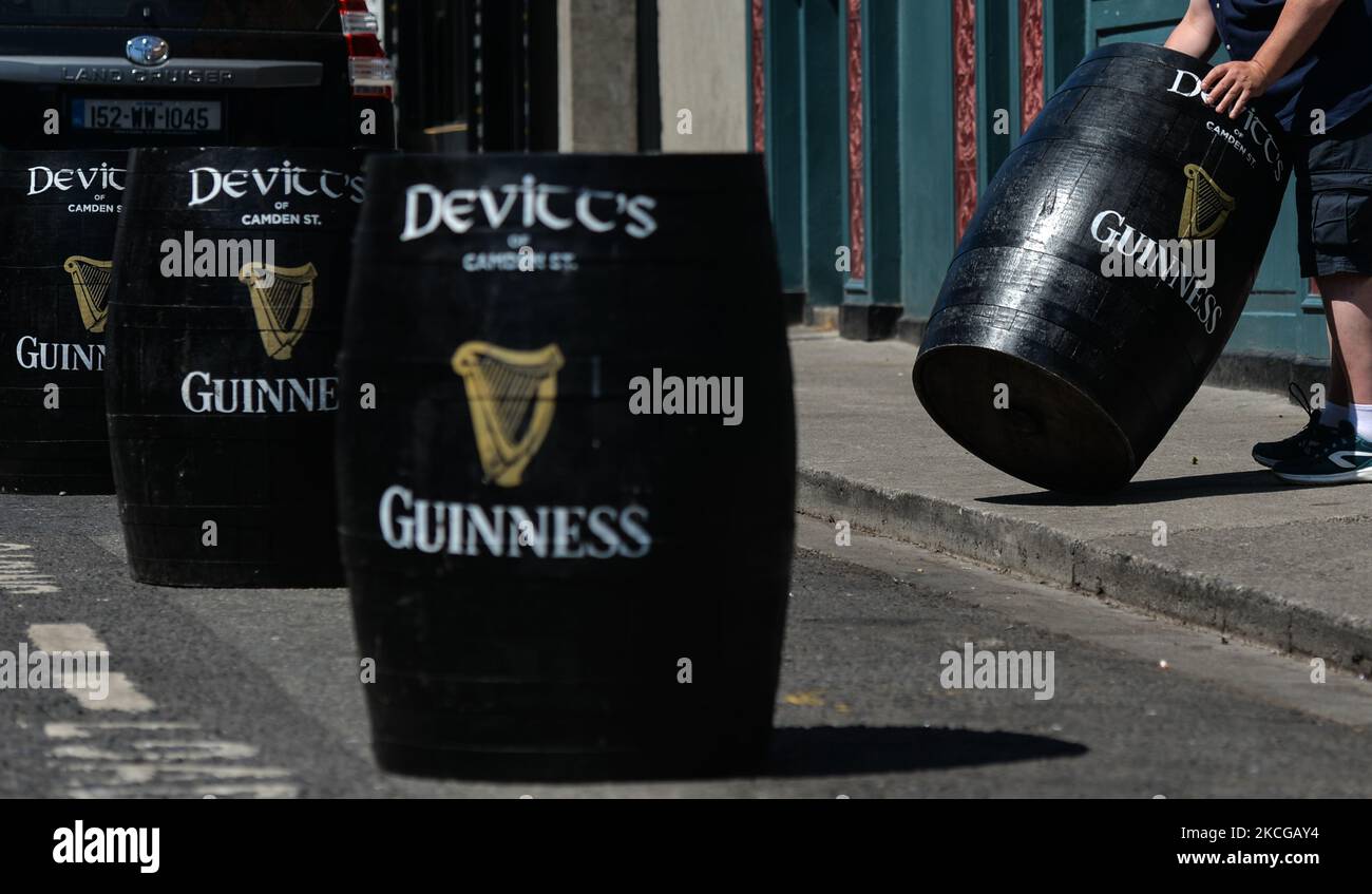 Barrels with the Guinness logos seen in front of the Devitts pub in ...