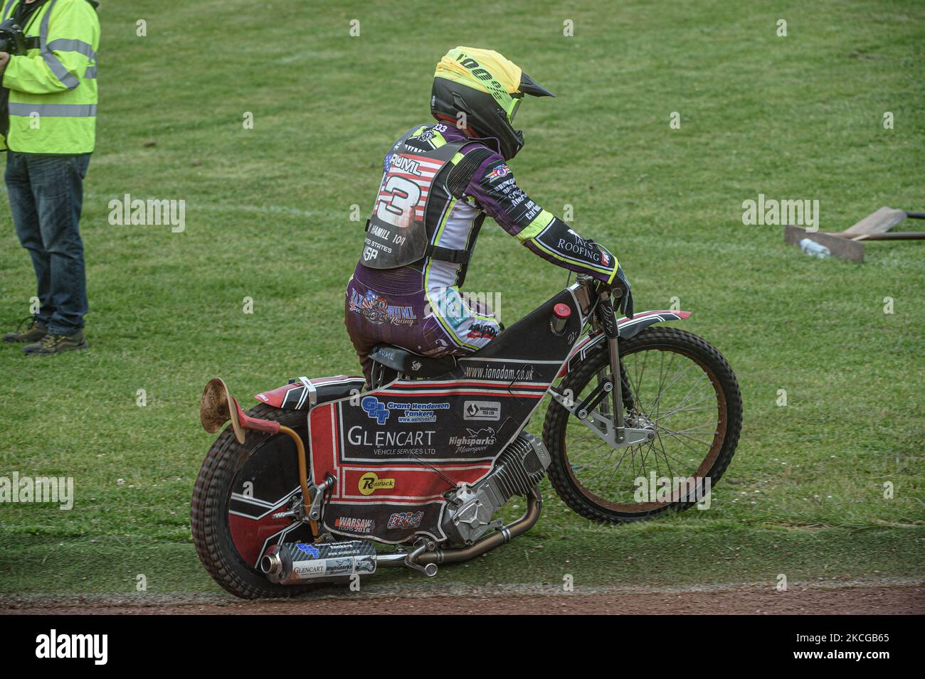 Max Ruml (USA) pulls on the centre after his fall during the FIM ...