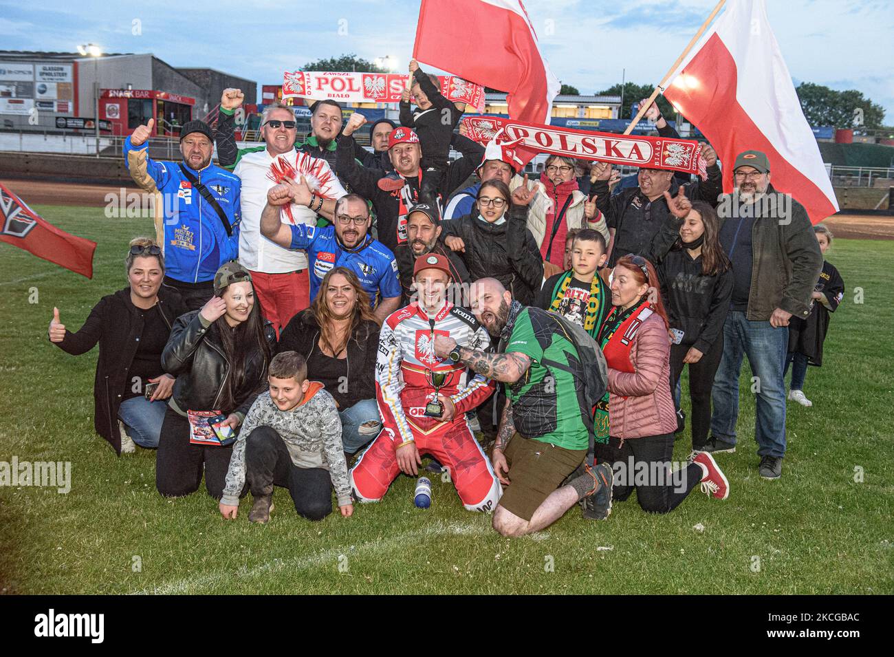 Polish fans celebrates with the contingent of Polish fans in Glasgow ...