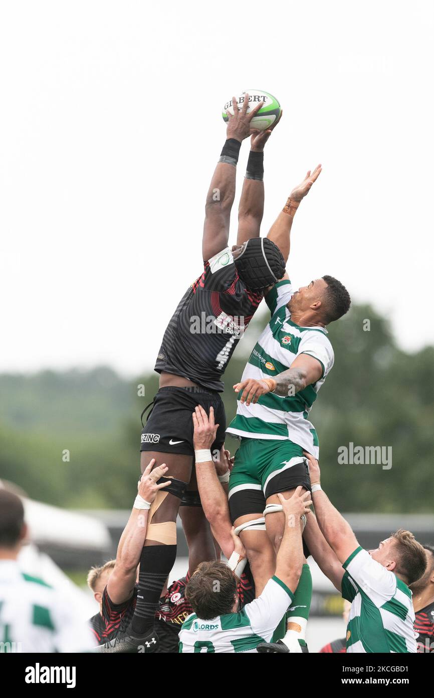 : Maro Itoje of Saracens wins the ball in the line out during the ...