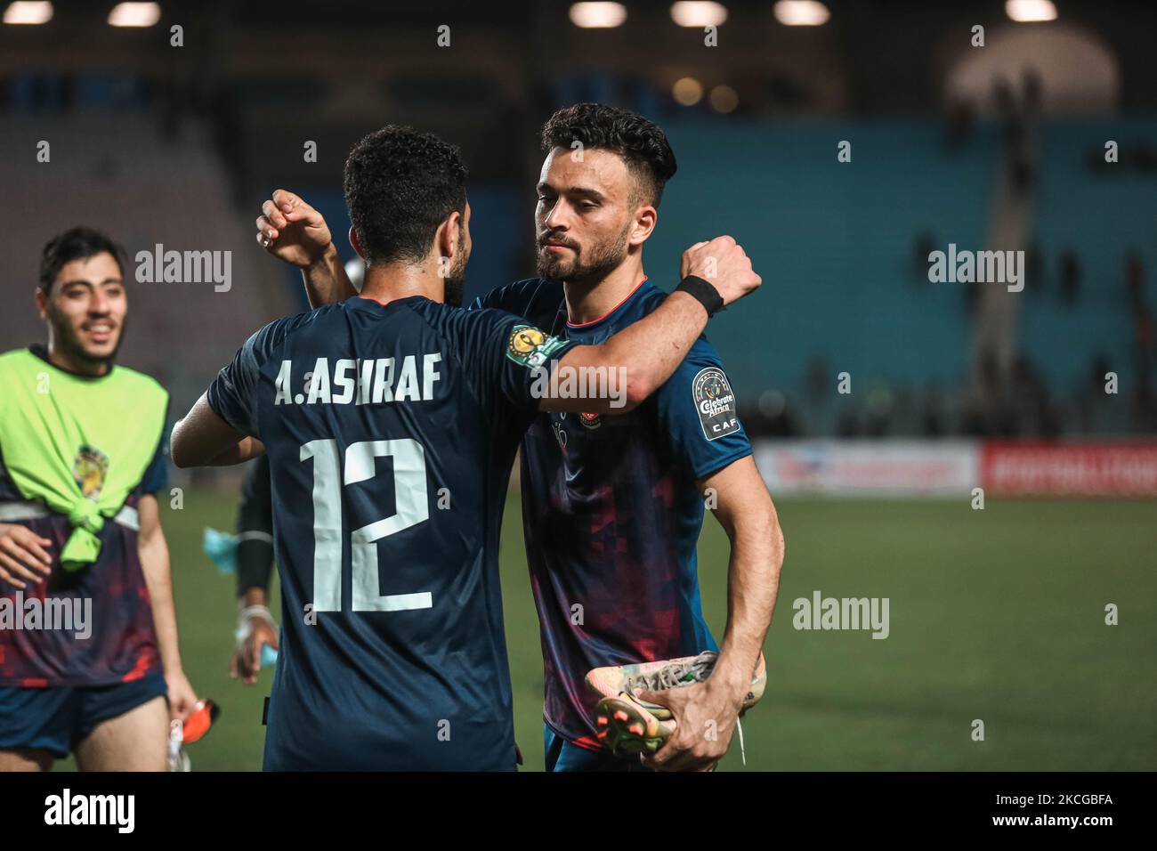 Ayman Ashraf celebrates the victory with teammates after first leg CAF ...
