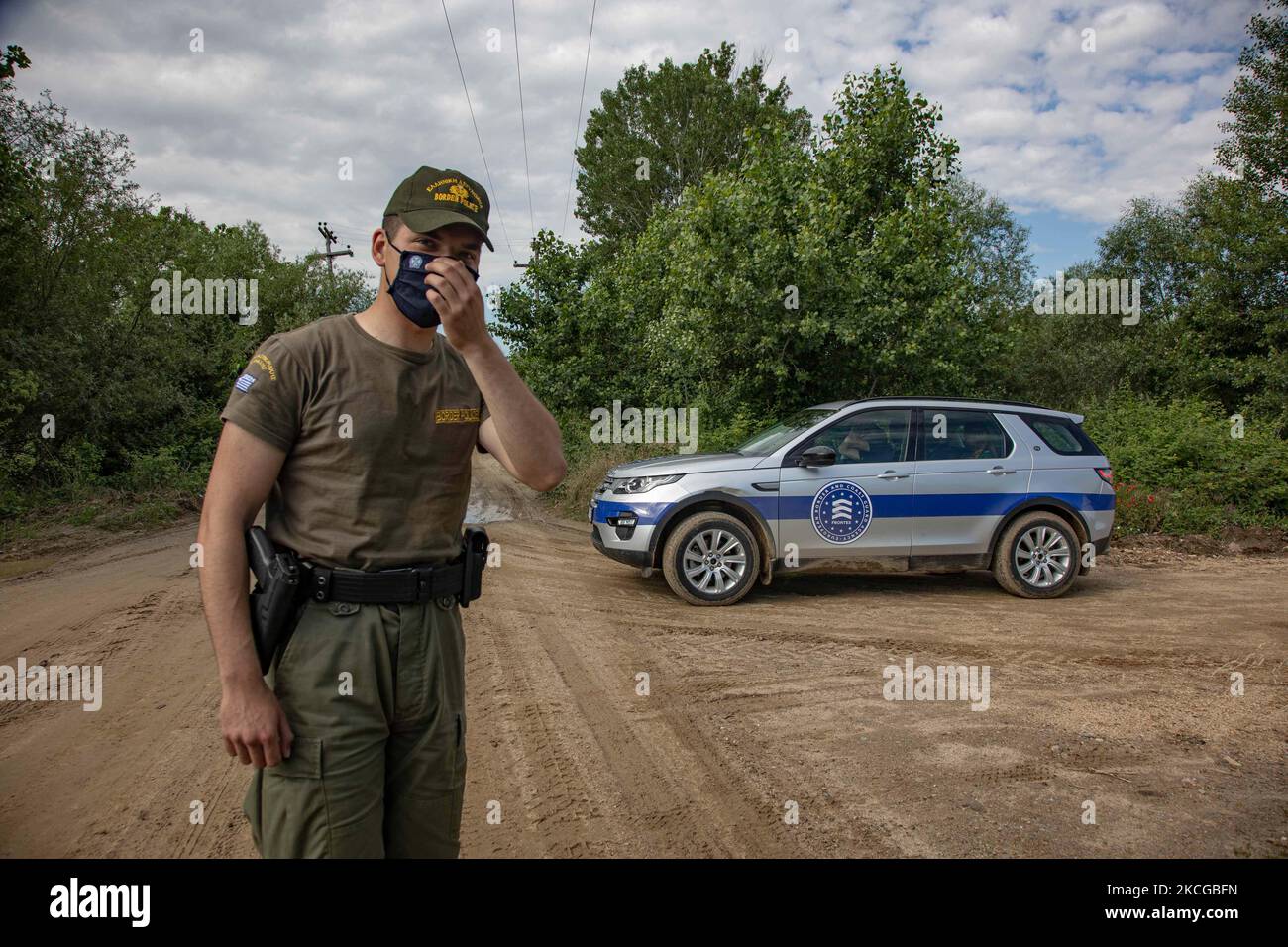 A Frontex vehicle patrols the Greek Turkish borders, in a military ...