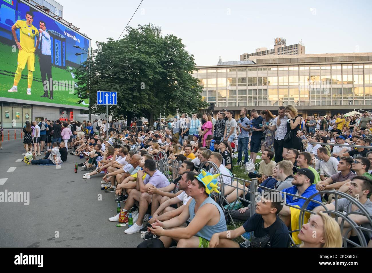 Ukrainian soccer fans cheer at the Fan Zone in downtown Kyiv, Ukraine ...